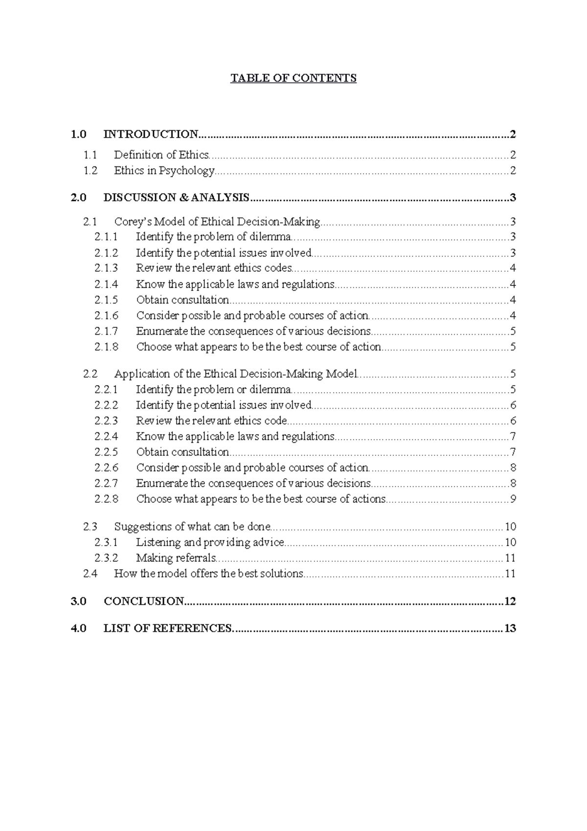 EThics report - TABLE OF CONTENTS 1 - Studocu