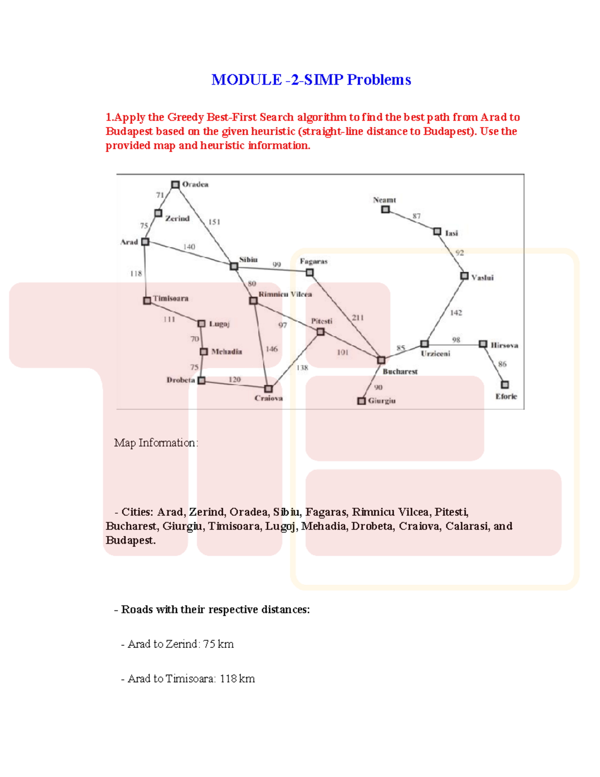 21CS54 M2 solved problems - MODULE -2-SIMP Problems 1 the Greedy Best-First Search algorithm to ...