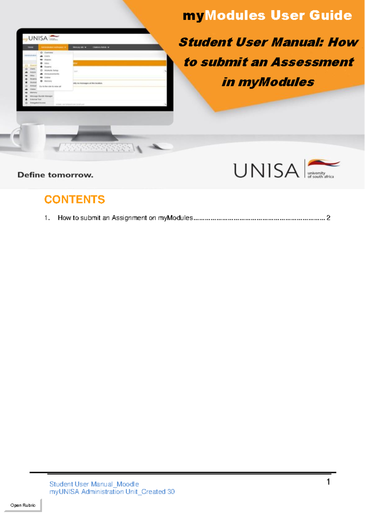 How to submit an Assessment in my Modules - Student User Manual_Moodle 1 myUNISA Administration ...