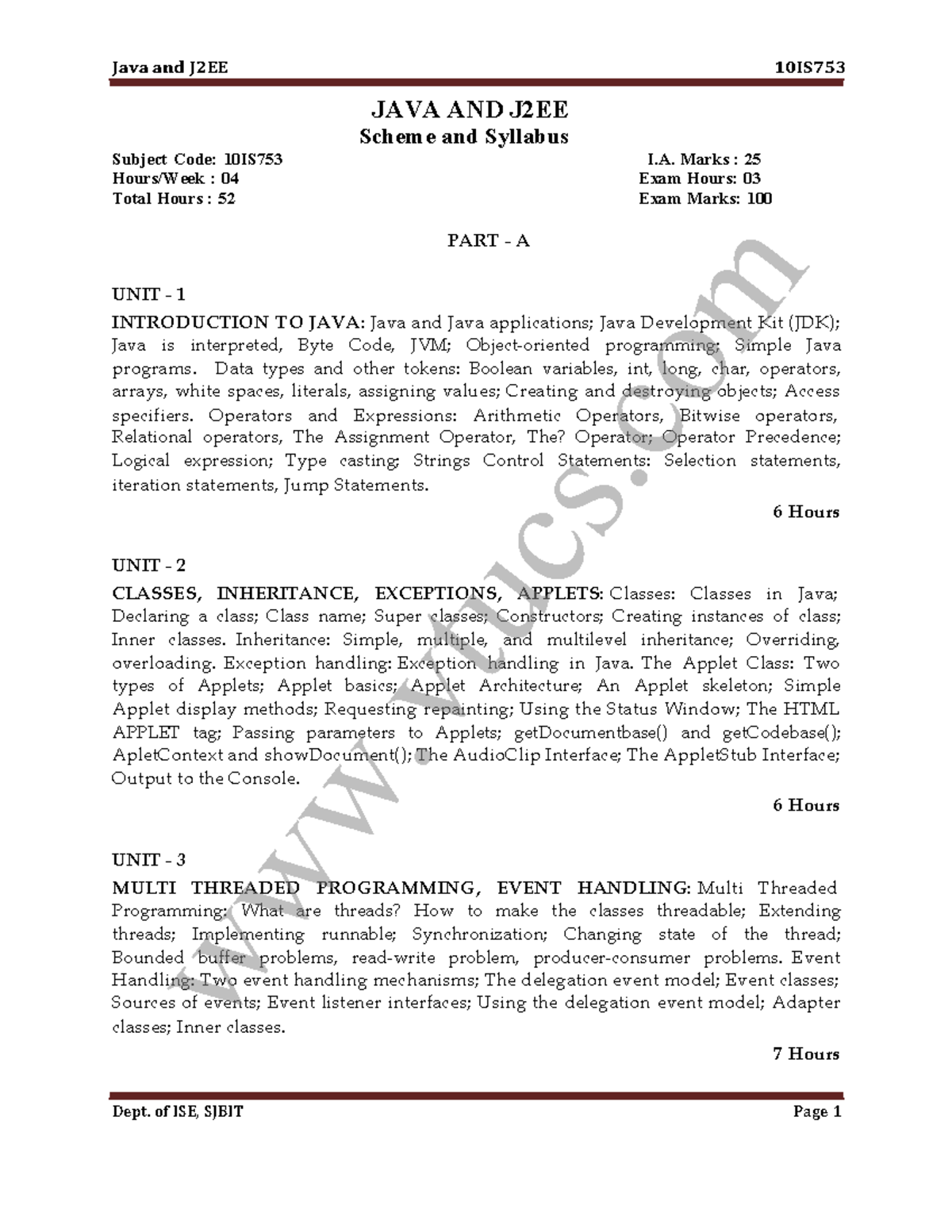 JAVA J2EE Sjbit 10IS753 Notes - Java an d 2J EE 01 SI 753 JAVAA N DJ 2 ...