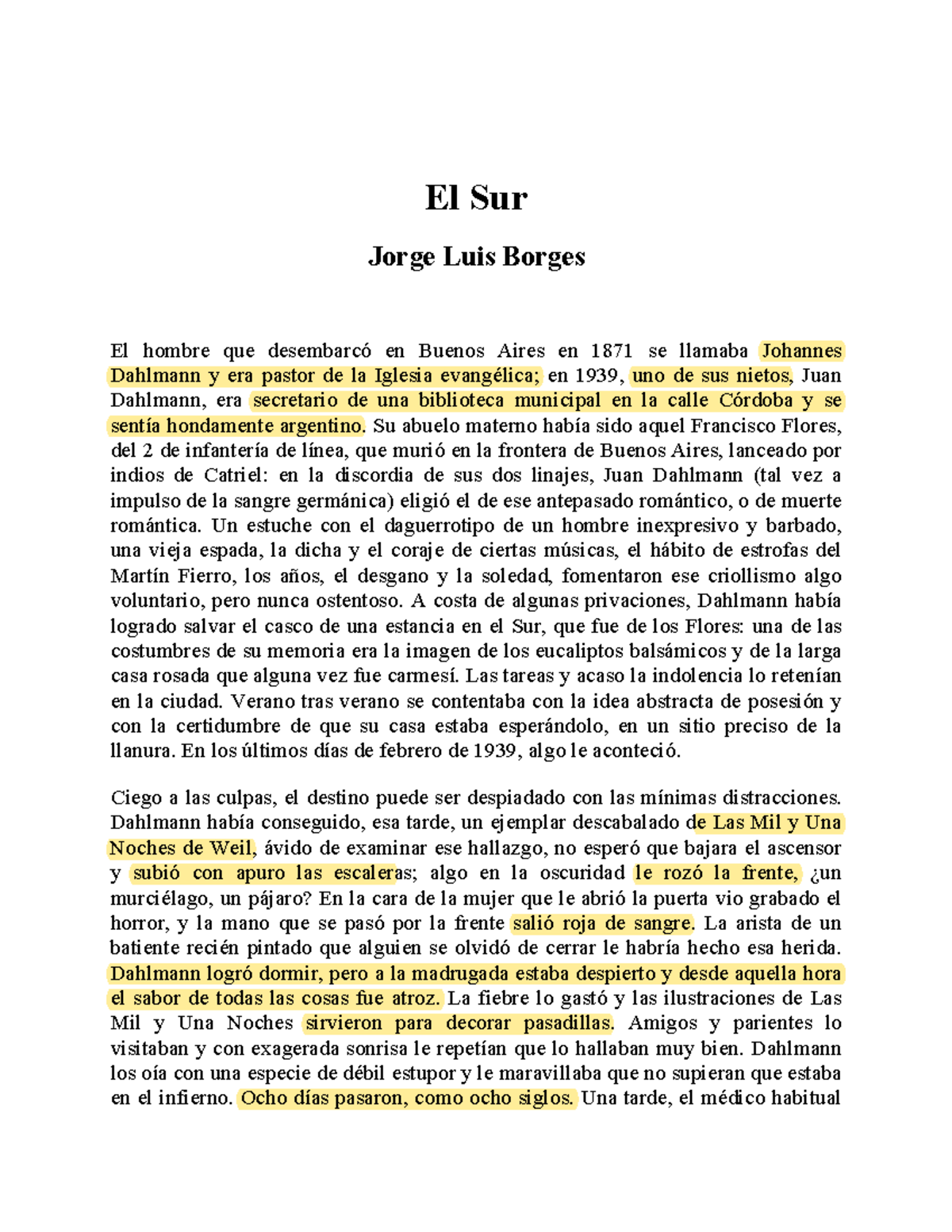 Sur-borges - lectura - El Sur Jorge Luis Borges El hombre que ...