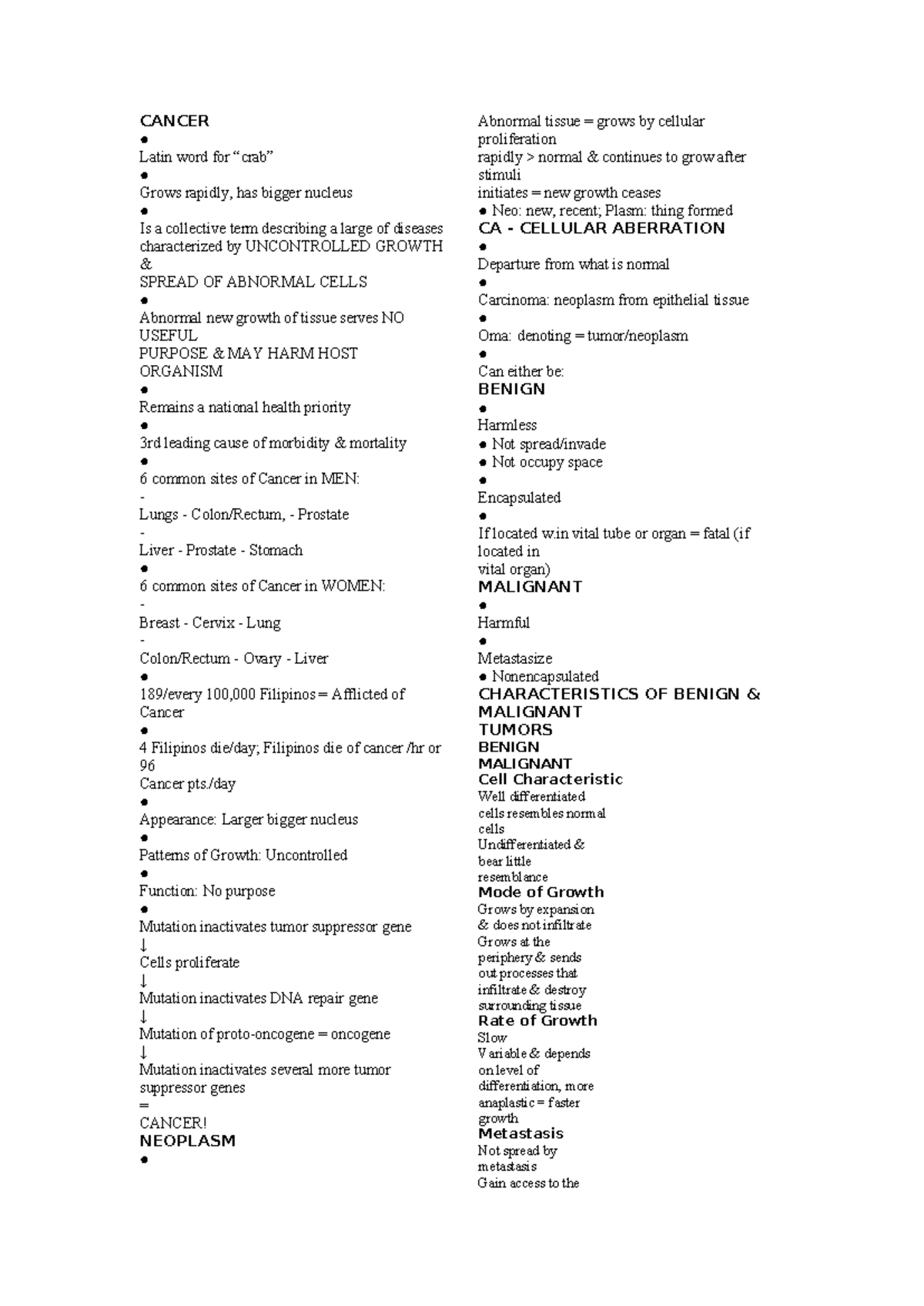 Cancer - Notes - CANCER Latin word for “crab” Grows rapidly, has bigger ...