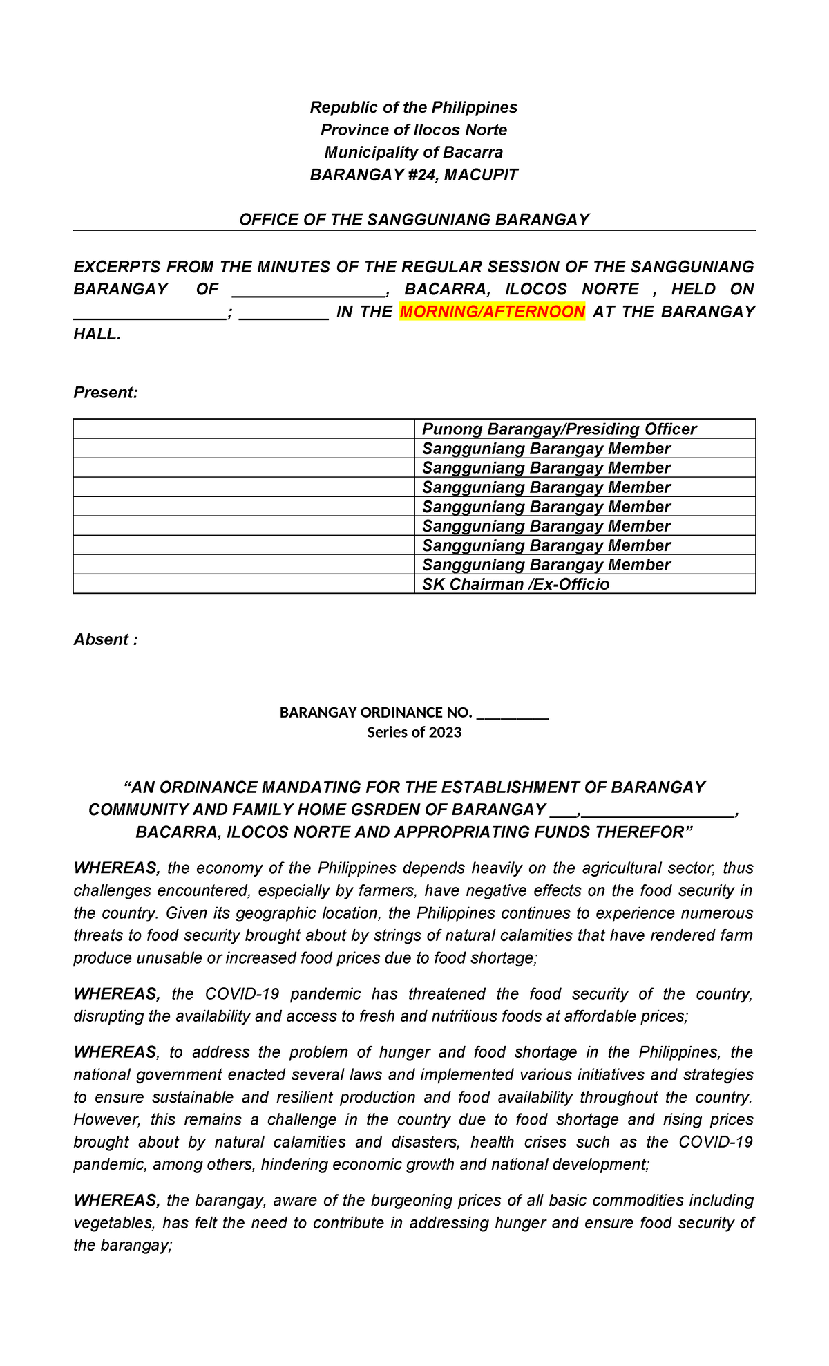 Hapag- Ordinance - Republic of the Philippines Province of Ilocos Norte ...