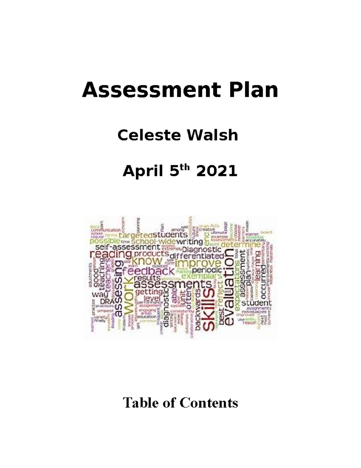 TCH320 Assessment Plan -Walsh - Assessment Plan Celeste Walsh April 5 ...