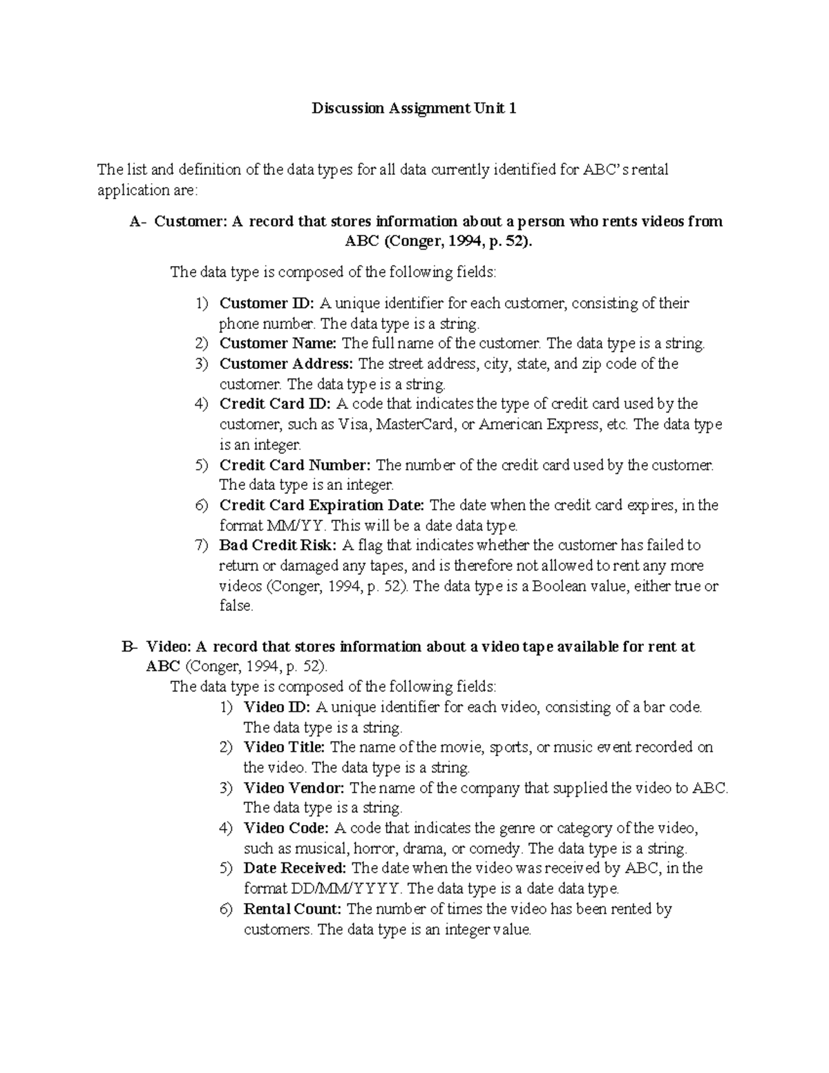 CS 4403 DA Unit 1 - Discussion Assignment Unit 1 The list and ...