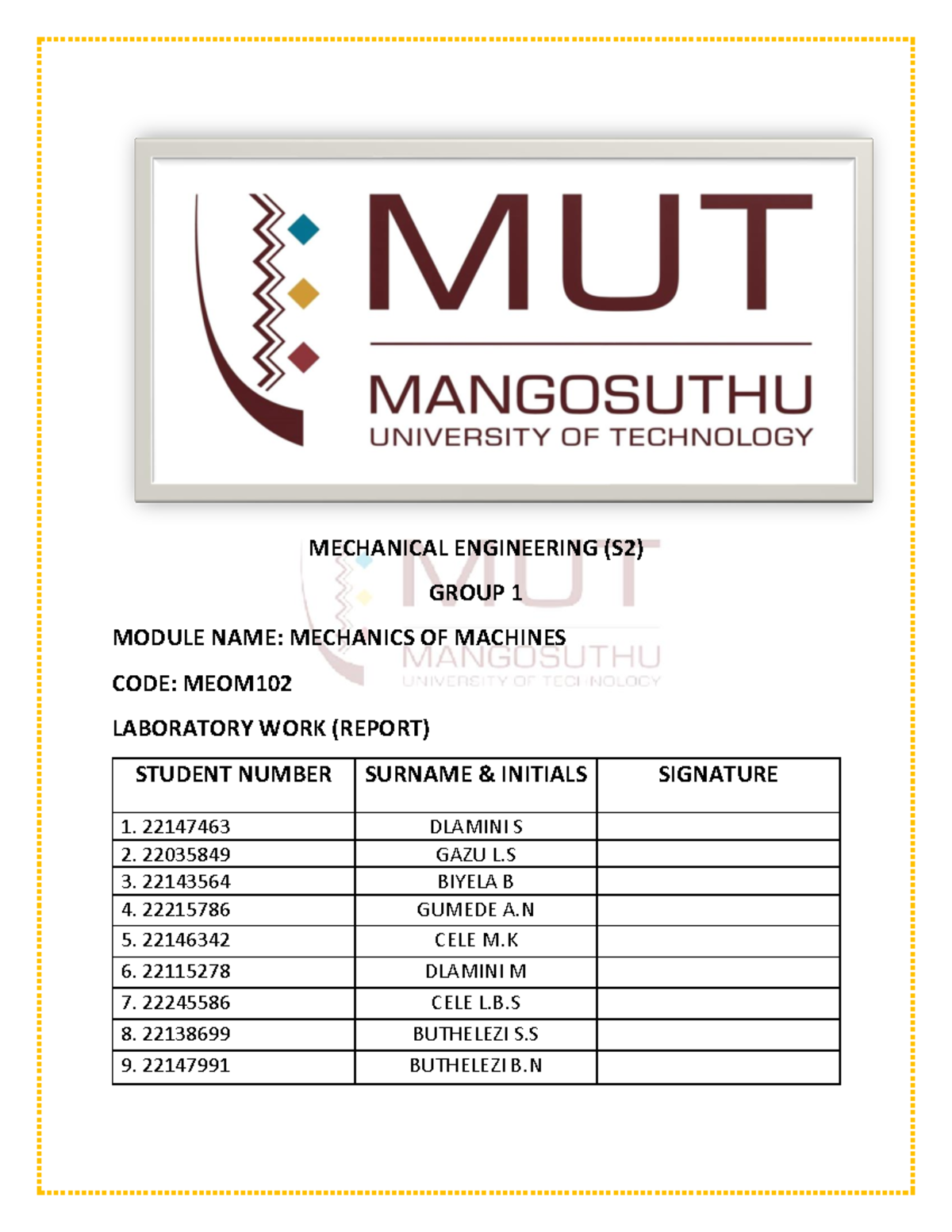 Mechanics Prac 1 - prac 1 - MECHANICAL ENGINEERING (S2) GROUP 1 MODULE ...