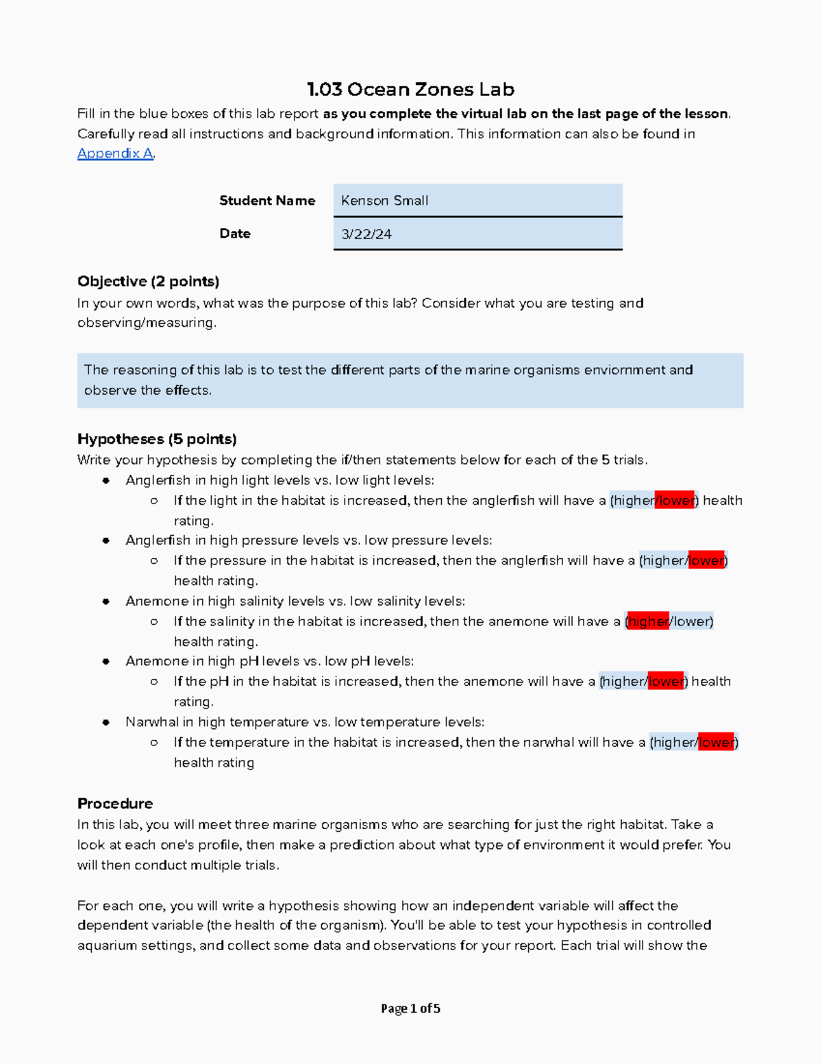 Copy of 1.03 Lab Report Template Rev 2022 - 1 Ocean Zones Lab Fill in ...