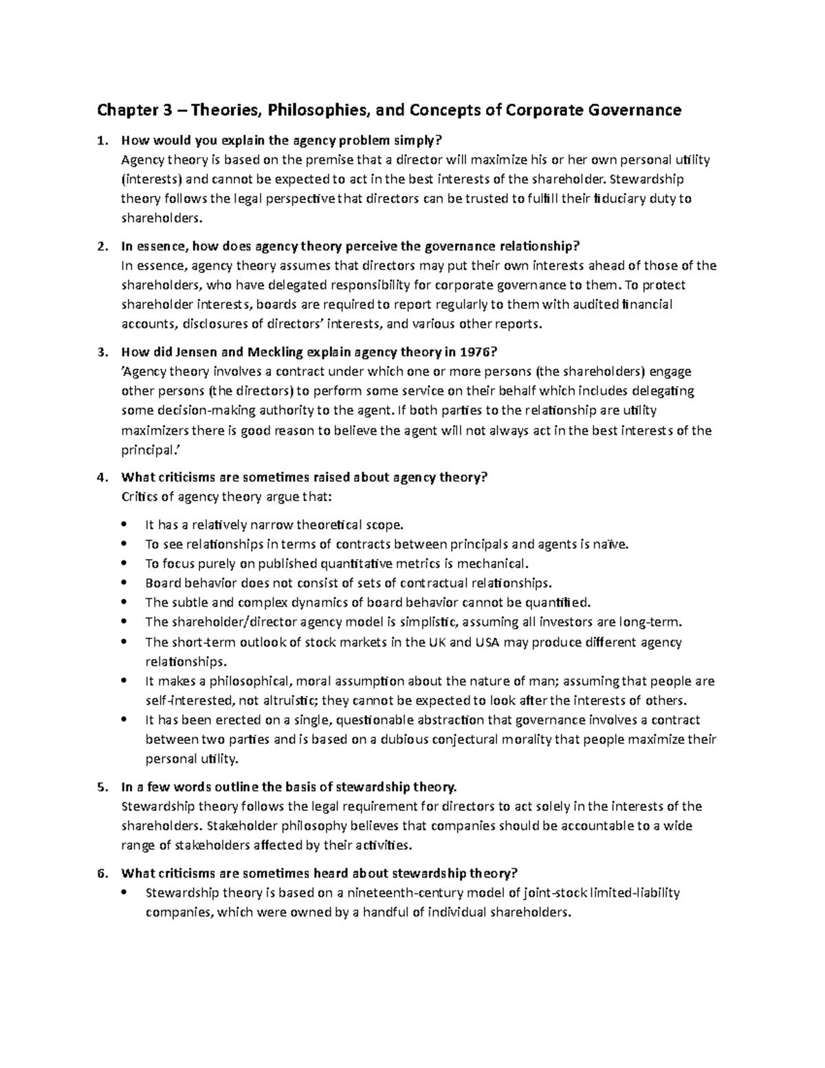 Chapters 3 & 4 - End of chapter questions and answers from textbook ...