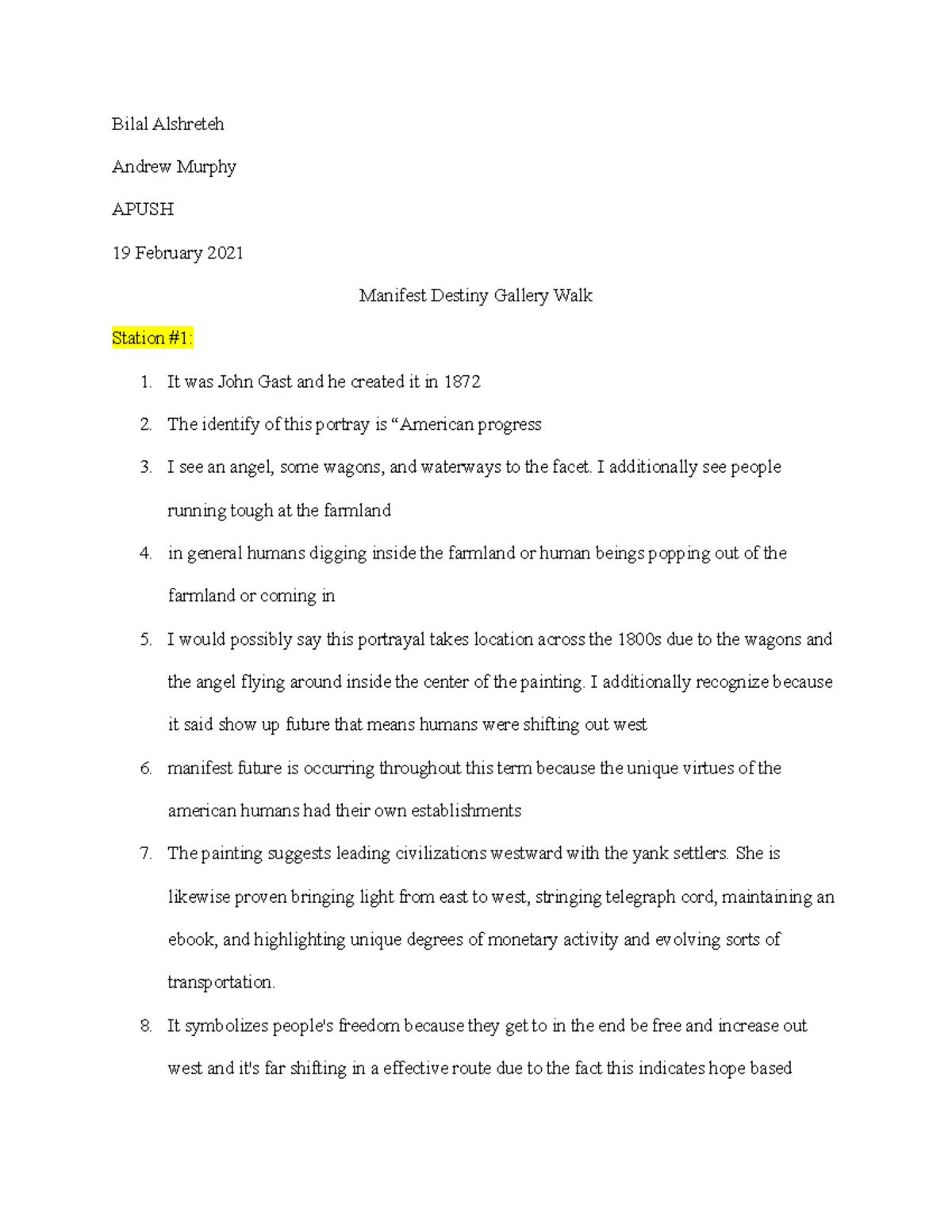 Manifest Destiny Gallery Walk - Bilal Alshreteh Andrew Murphy APUSH 19 ...