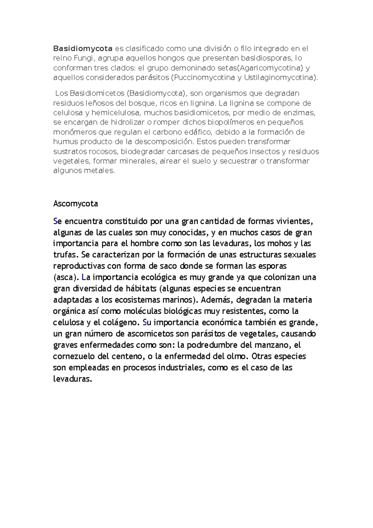 Basidiomycota - medicina - Basidiomycota es clasificado como una ...