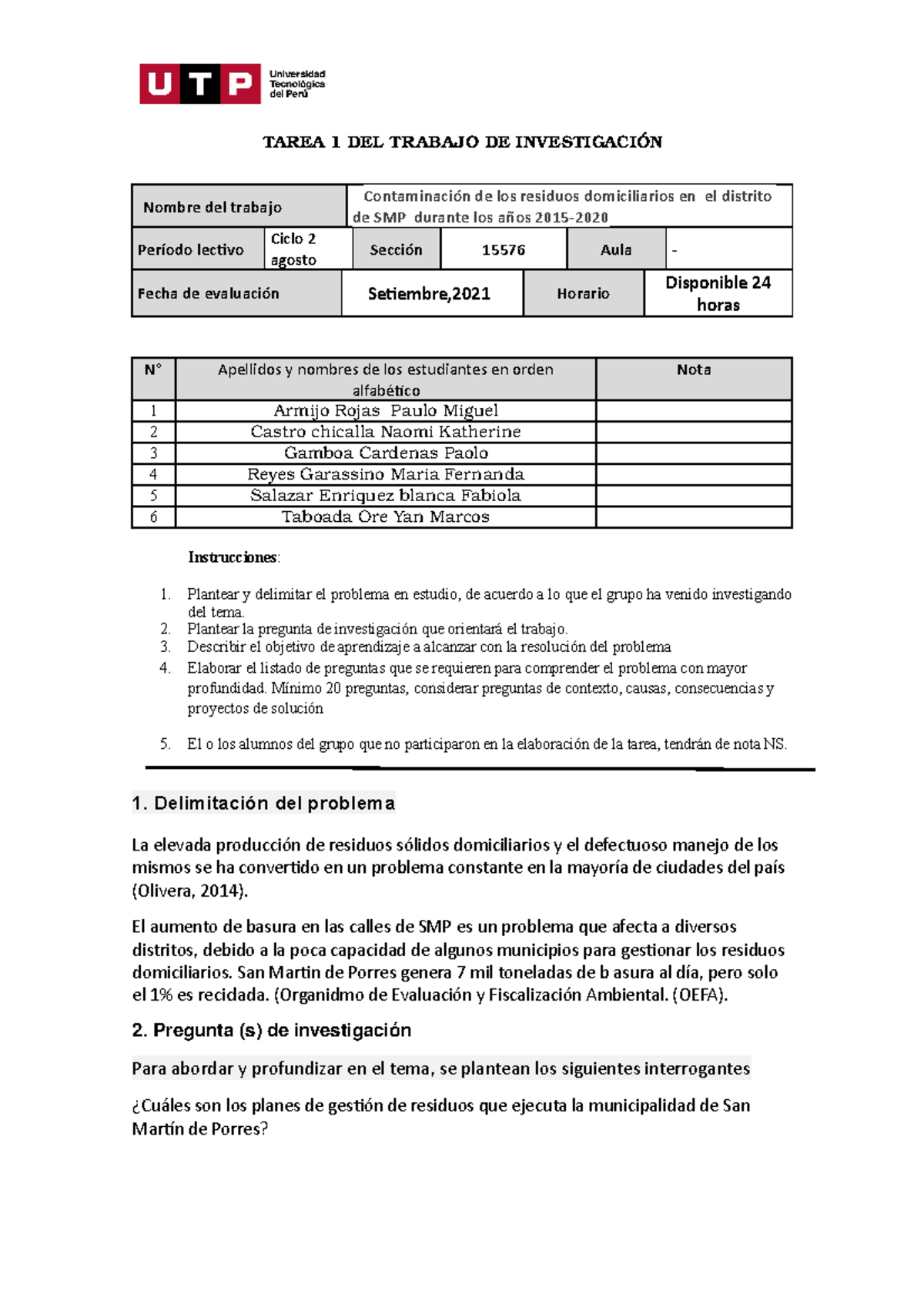 Grupo Delimitación del tema de investigación, pregunta, objetivo ...