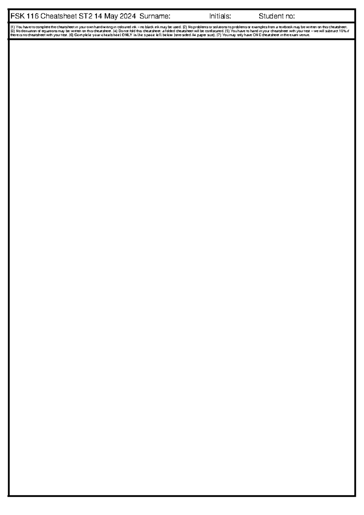 FSK116 Cheatsheet ST2 2024-05 - FSK 116 Cheatsheet ST2 14 May 2024 ...