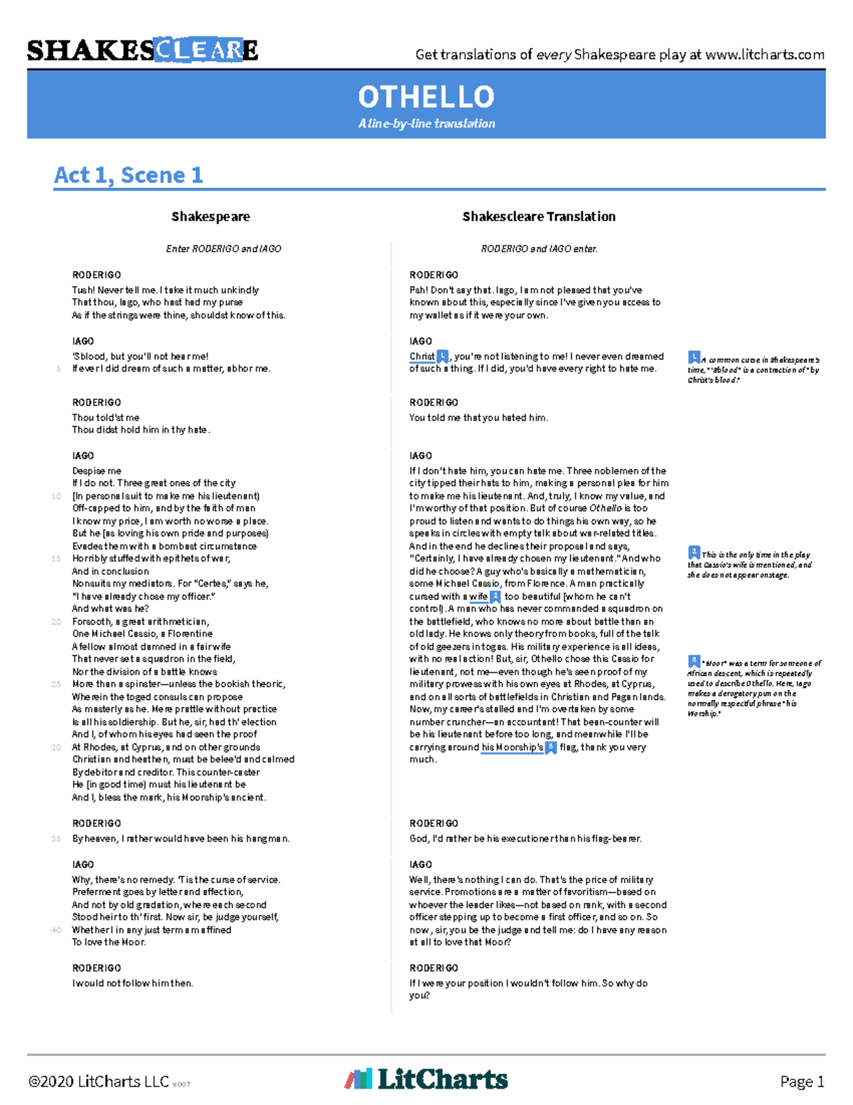 Othello Lit Charts Shakescleare Translation - OTHELLO A line-by-line ...
