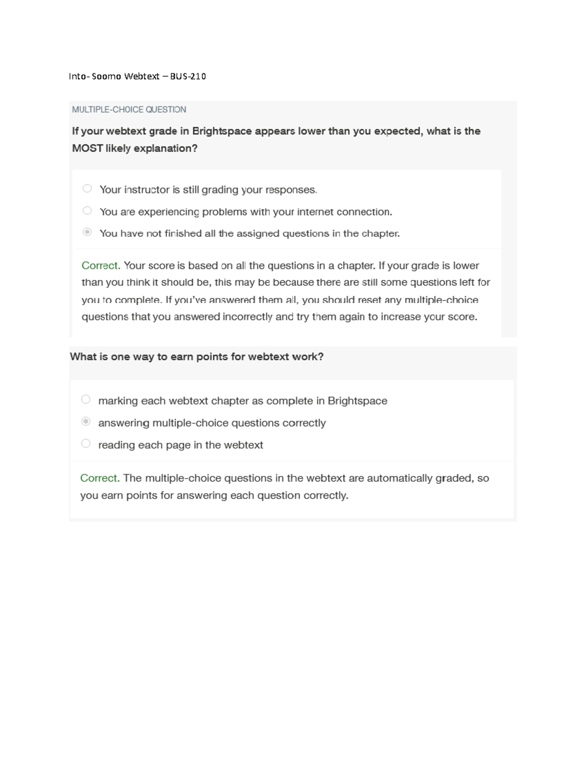 Into- Soomo Webtext – BUS-210 - Soomo Webtext QUESTION If your webtext ...