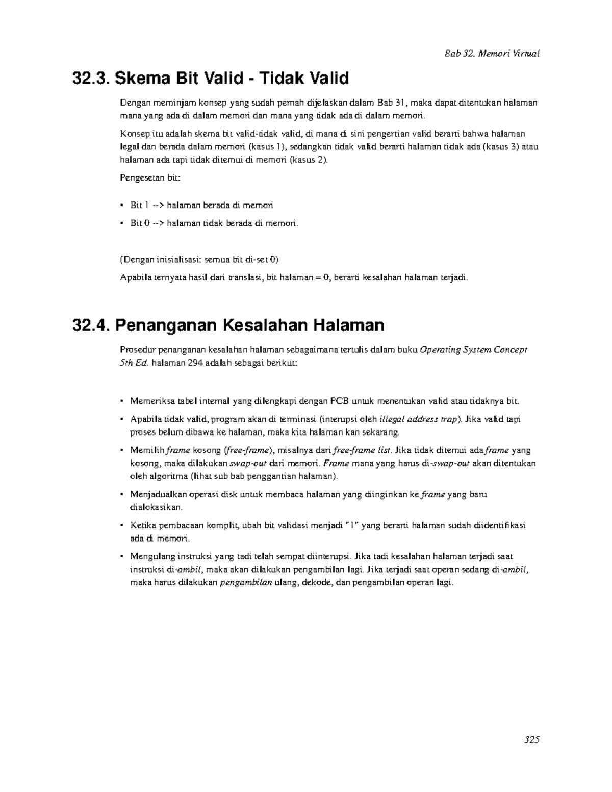 Sistem Operasi-118 - Bab 32. Memori Virtual 32. Skema Bit Valid - Tidak ...