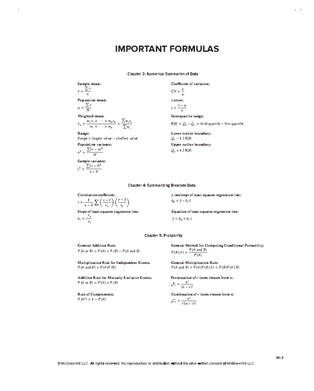Navidi Elem4e Important Formulas - IMPORTANT FORMULAS Chapter ...