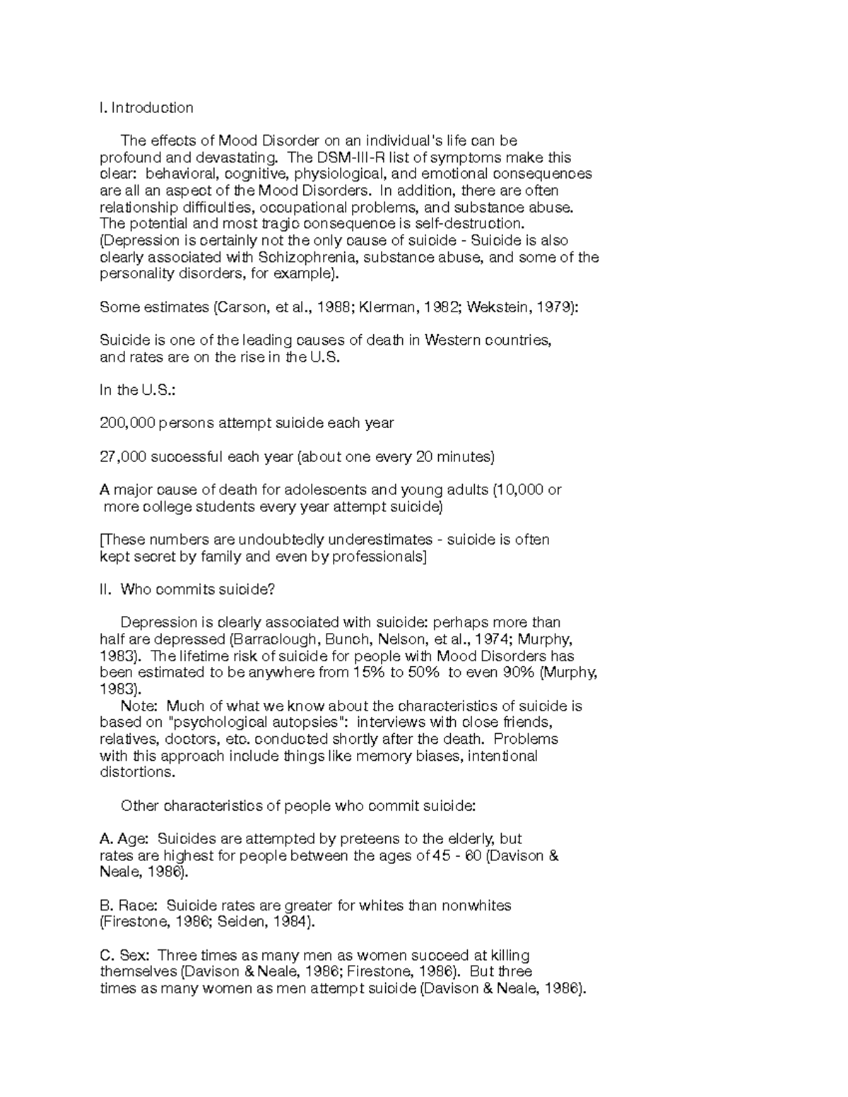 Ab psych notes 61 - I. Introduction The effects of Mood Disorder on an ...