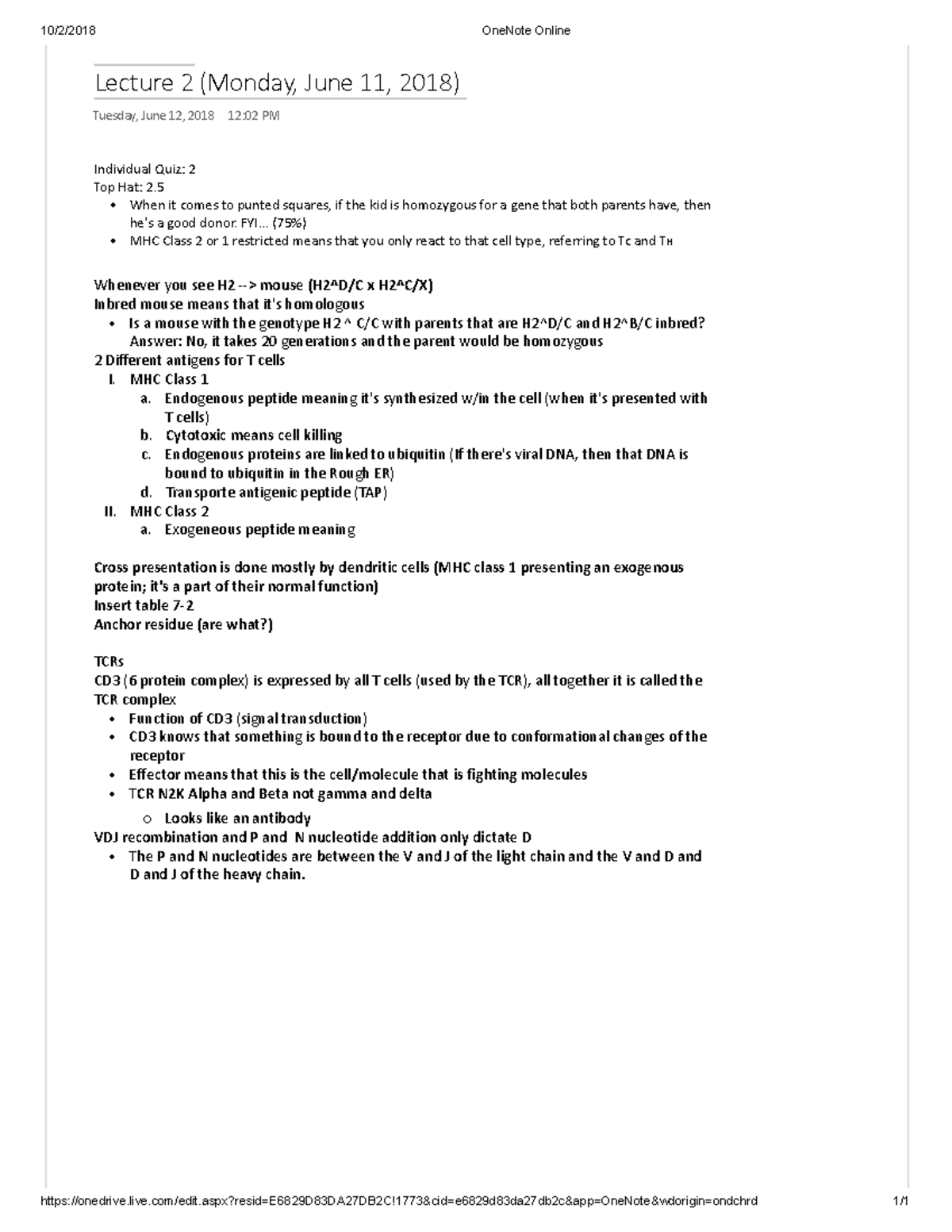 Lecture 2 - OneNote Online Lecture 2 (Monday, June 11, 2018) Tuesday ...