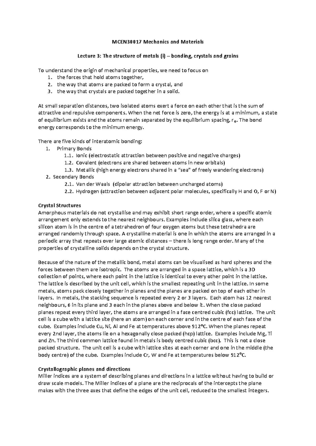 Compiledmandmnotes - material compiled notes - MCEN30017 Mechanics and ...
