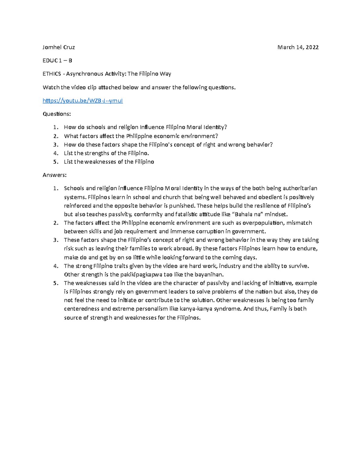 Asynchronous Activity The Filipino Way - youtu/WZB-J-ymuI Questions ...