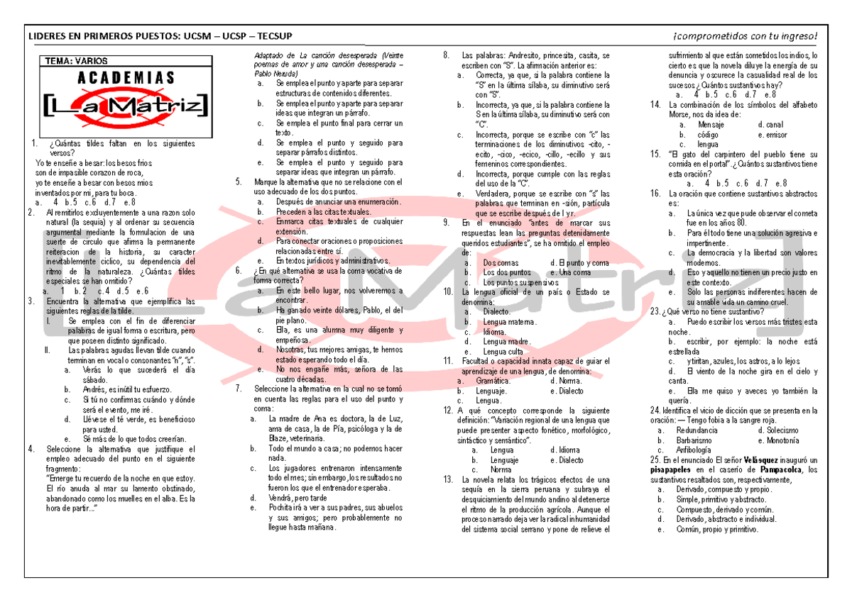 Repaso General III - LIDERES EN PRIMEROS PUESTOS: UCSM – UCSP – TECSUP °comprometidos con tu ...