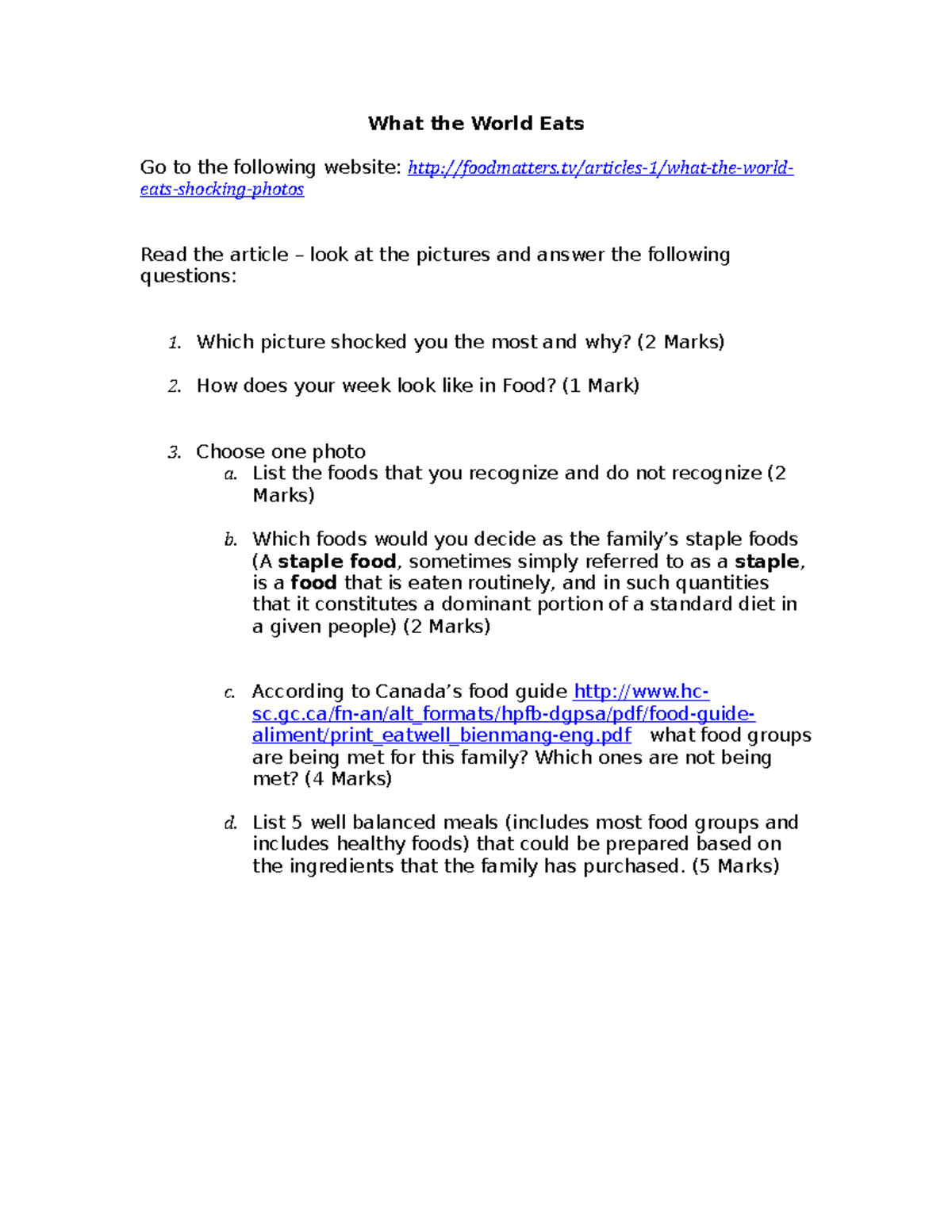 What the world eats - Practice worksheet - What the World Eats Go to ...