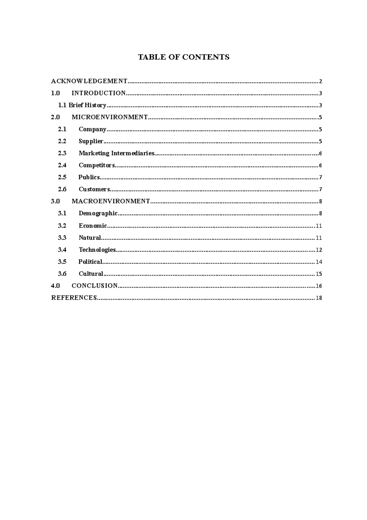 GROUP ASSIGNMENT 2: ANALYSIS ON MARKETING ENVIRONMENT - TABLE OF ...