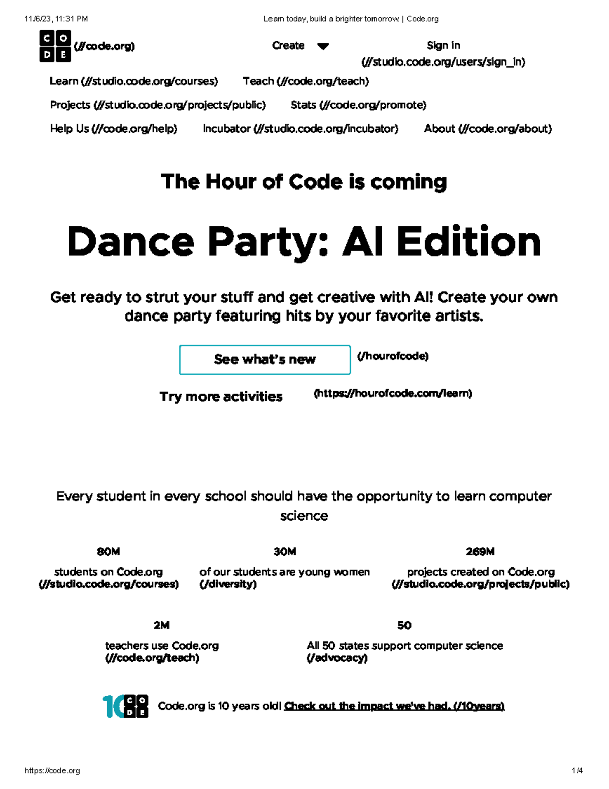 Learn today, build a brighter tomorrow. Code - Every student in every ...