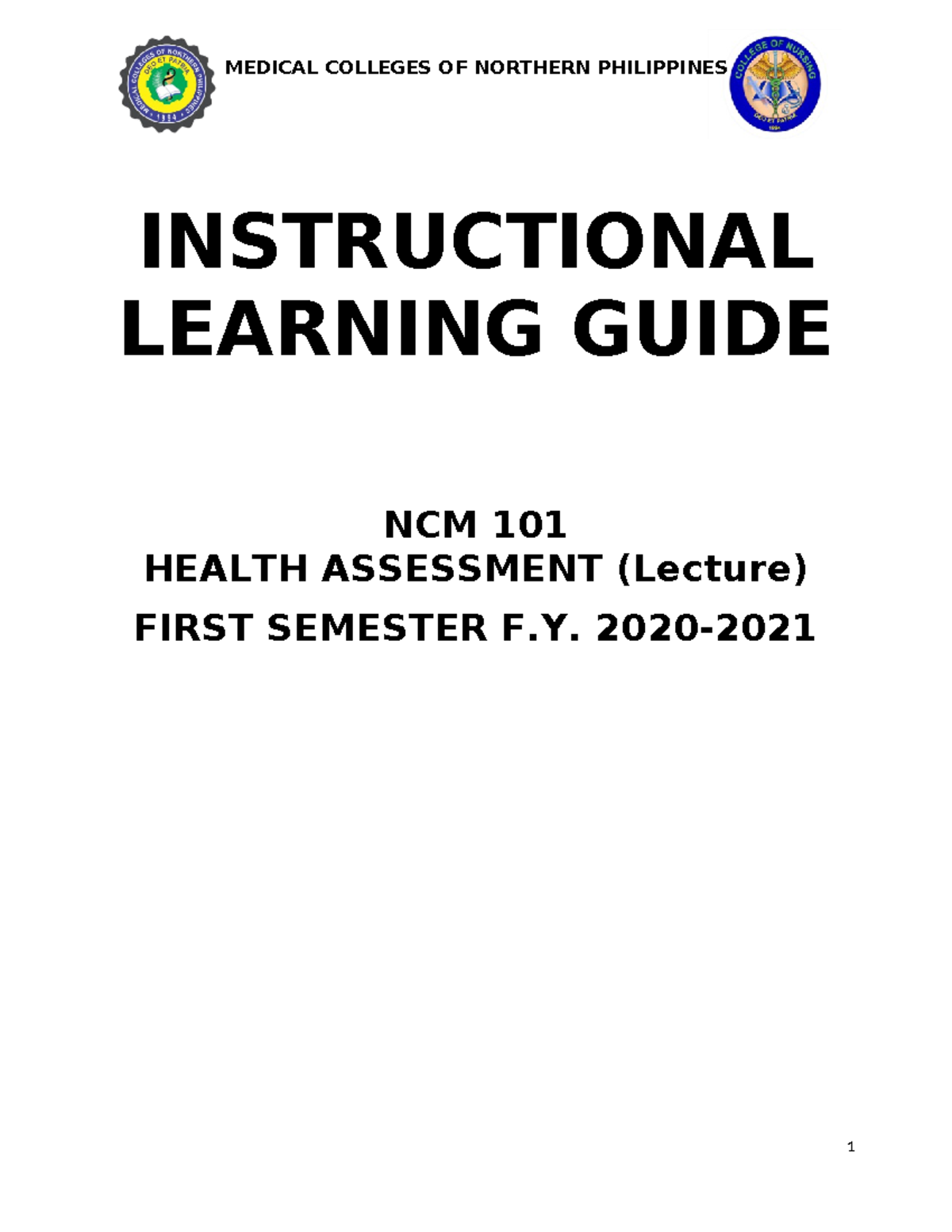 HA-ILG-complete - good luck - INSTRUCTIONAL LEARNING GUIDE NCM 101 HEALTH ASSESSMENT (Lecture ...