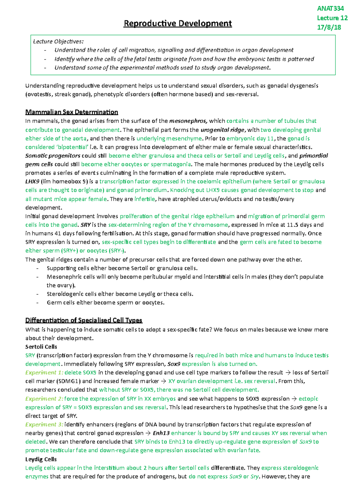 Lecture 12 - Reproductive Development - Reproductive Development ...
