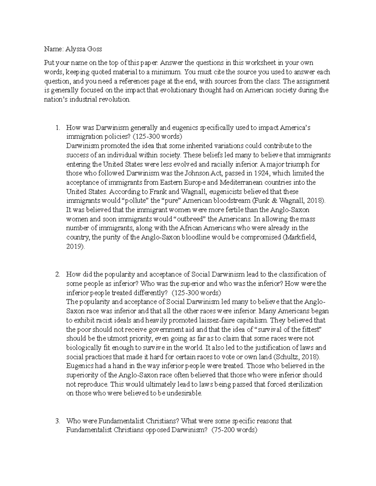 HIS-144-RS-Darwinism and American Society Worksheet - Name: Alyssa Goss ...