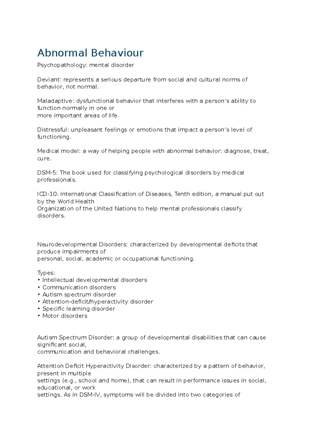 Abnormal Behaviour - Abnormal Behaviour Psychopathology: mental ...