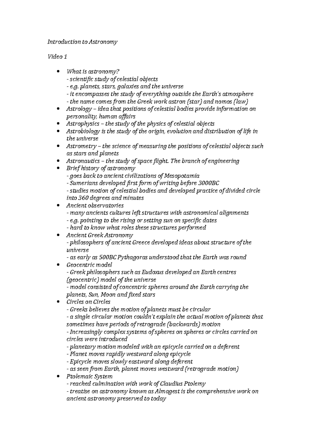 Summary - lectures 1-21 - introduction to astronomy - Introduction to ...