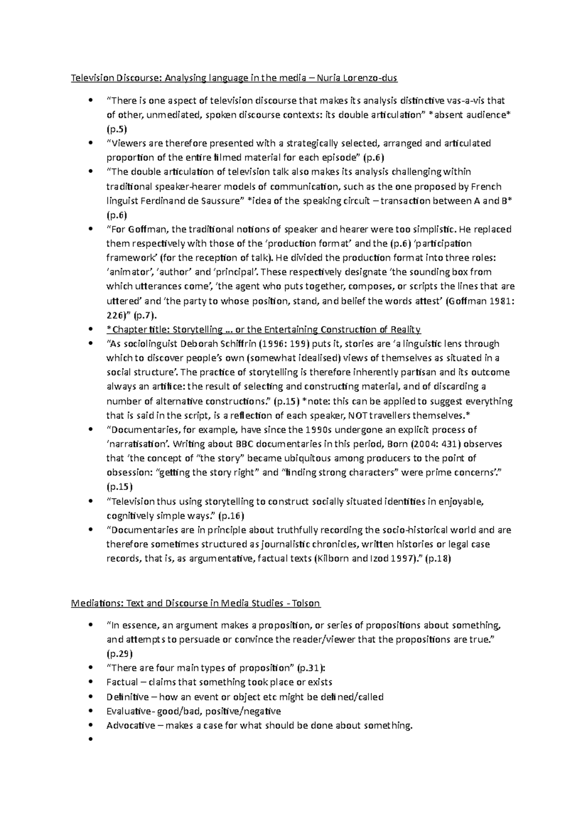 Approaches To Discourse Reading Notes Television Discourse Analysing Language In The Media