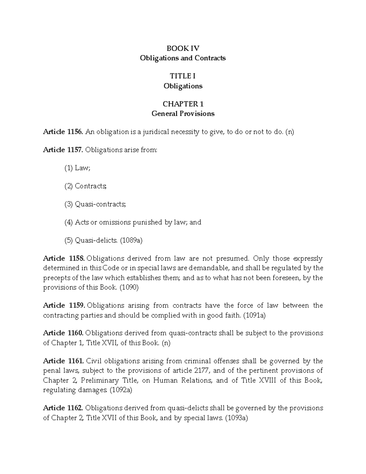Articles 1156-1162 quizes exams, homework - BOOK IV Obligations and ...