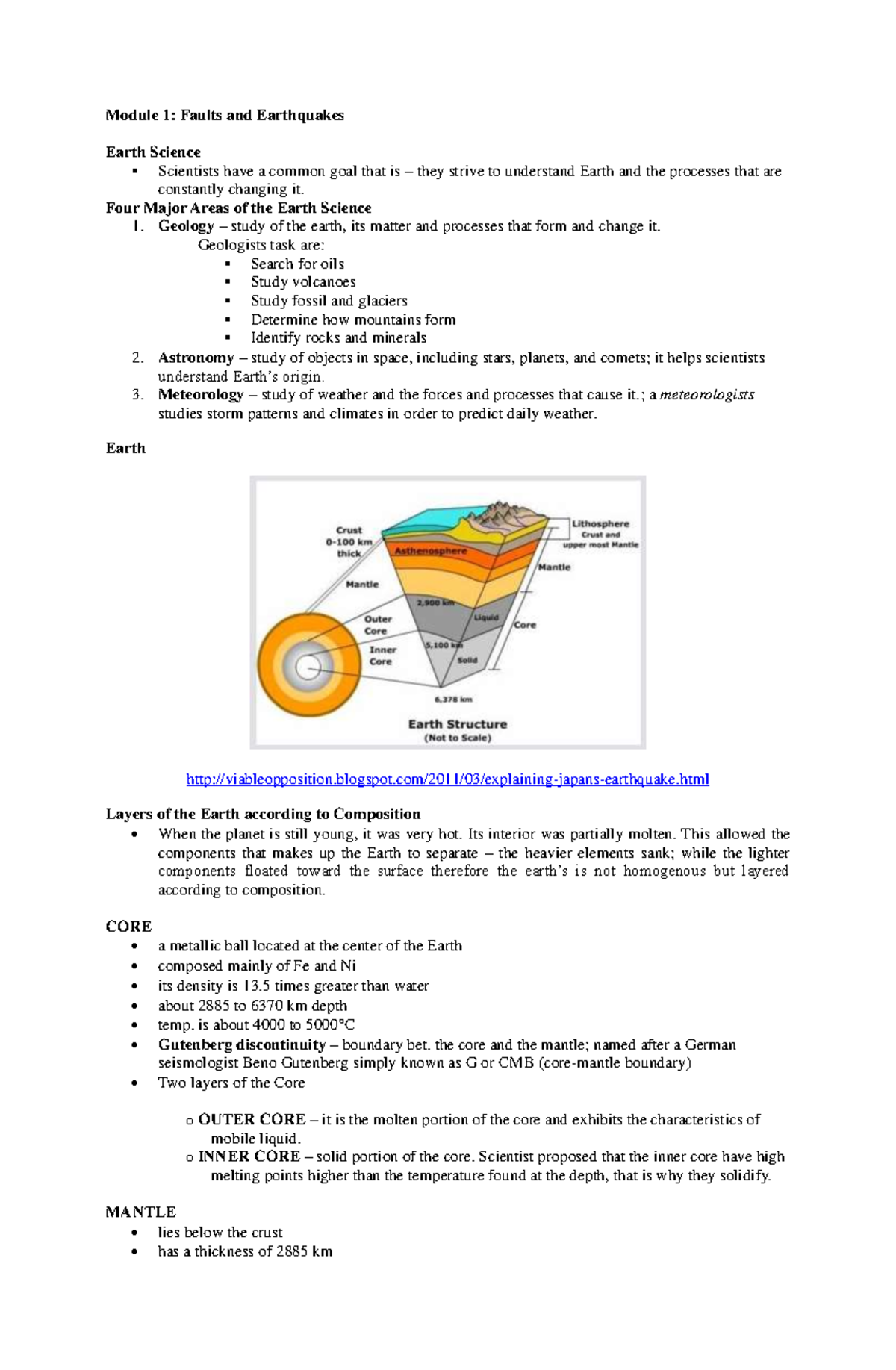 Lecture Notes in Science 8 Earth and Space - Module 1: Faults and ...