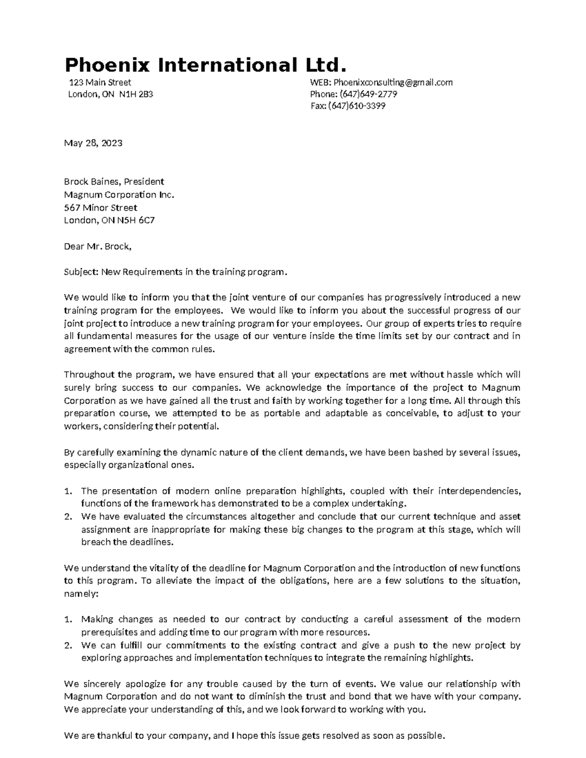 Advanced Professional Communication- Indirect negative news letter ...