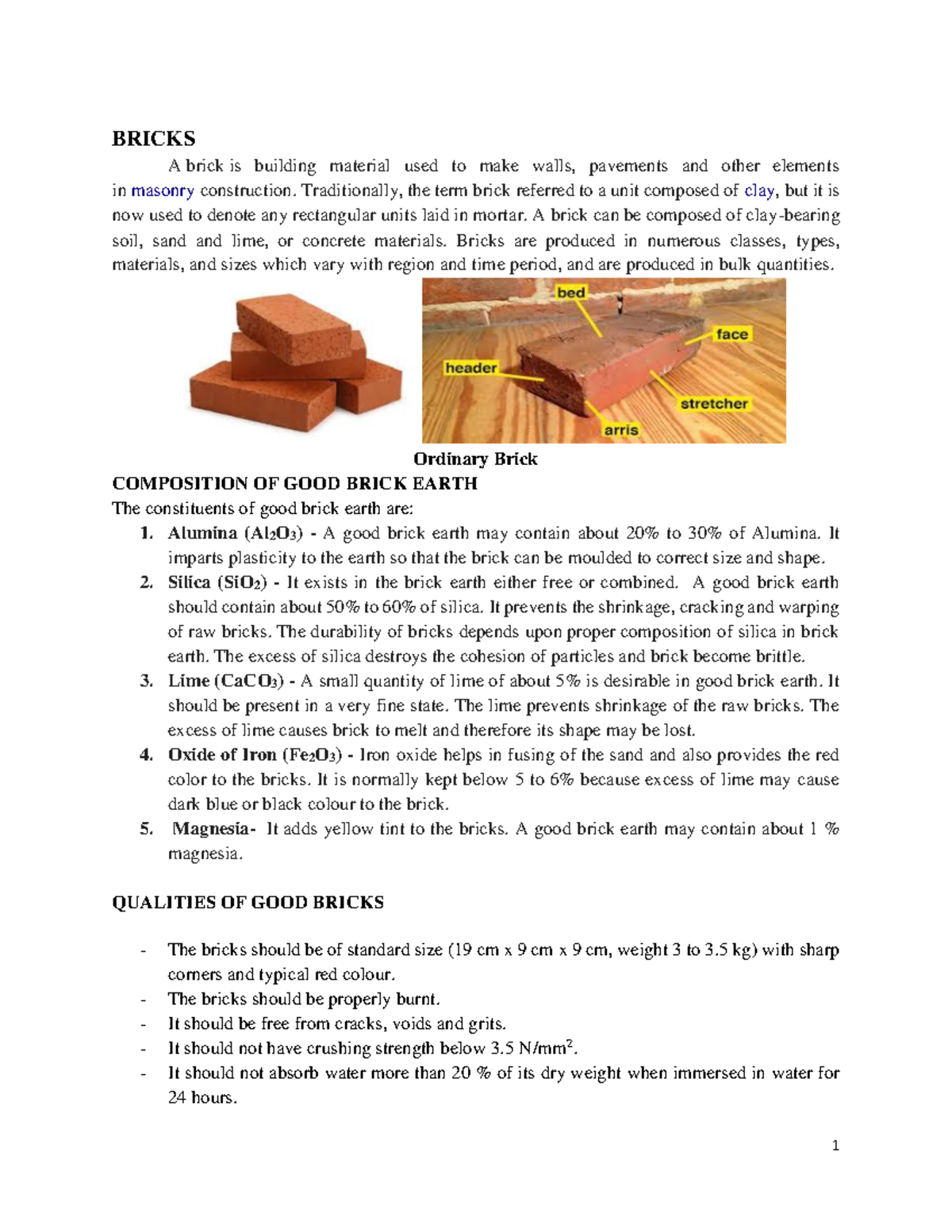 Materials-brick civil - BRICKS A brick is building material used to ...