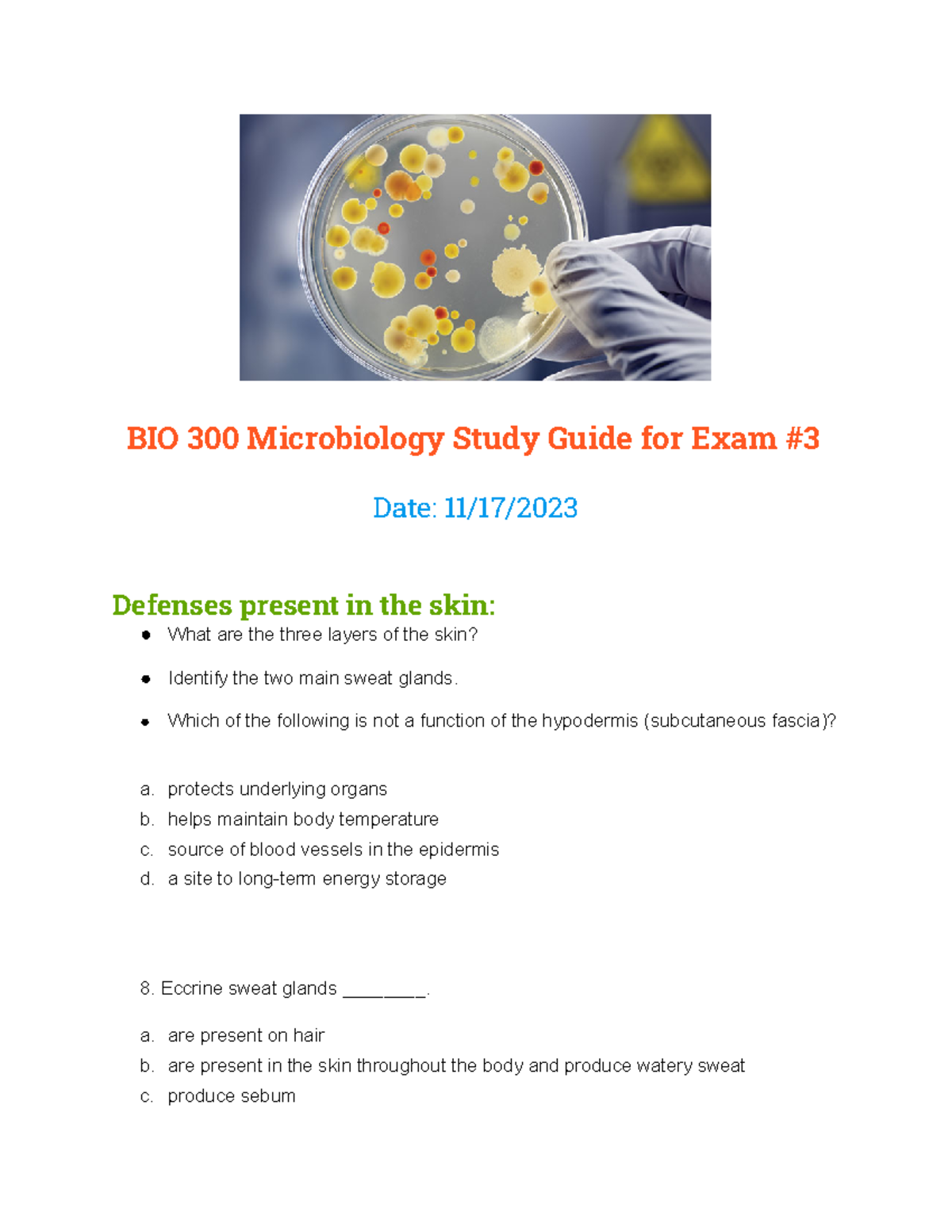BIO 300 Study Guide Exam #3 11-17-2023 - BIO 300 Microbiology Study ...