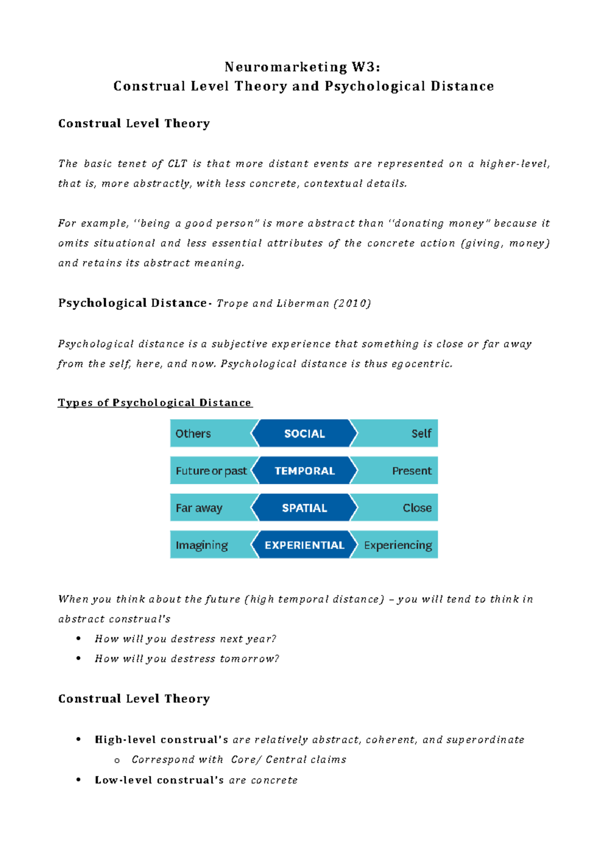 Construal Level Theory and Psychological Distance - Neuromarketing W3: Construal Level Theory ...