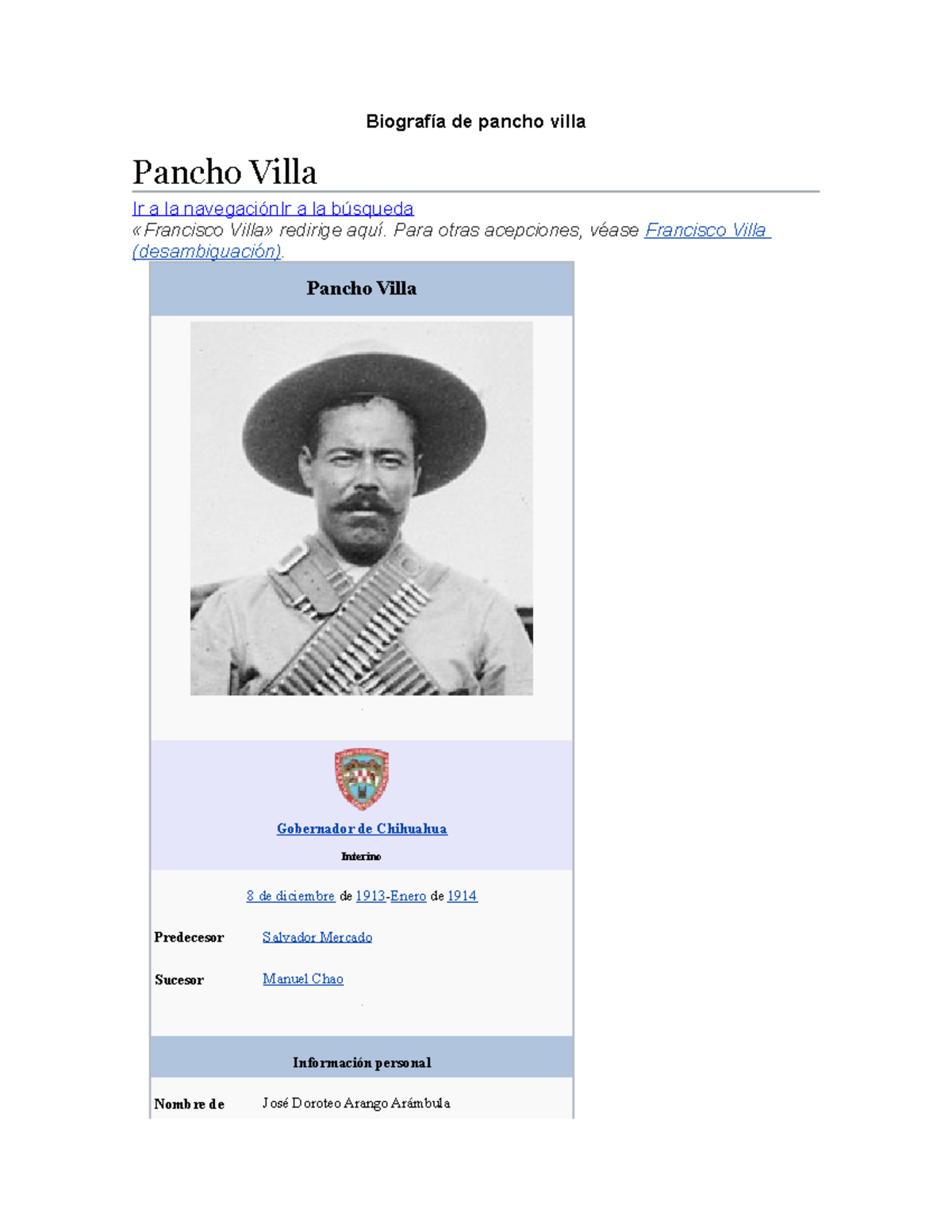 Biografía de pancho villa - Biografía de pancho villa Pancho Villa Ir a ...