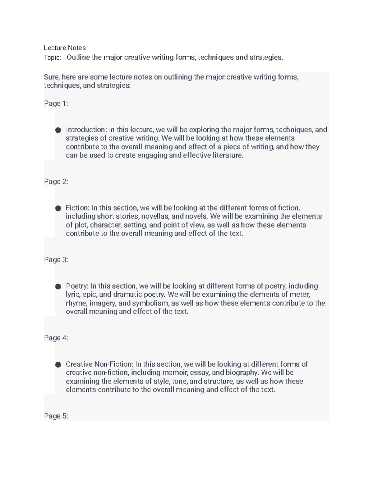 ENG 205(9 - Outline the major creative writing forms, techniques and ...