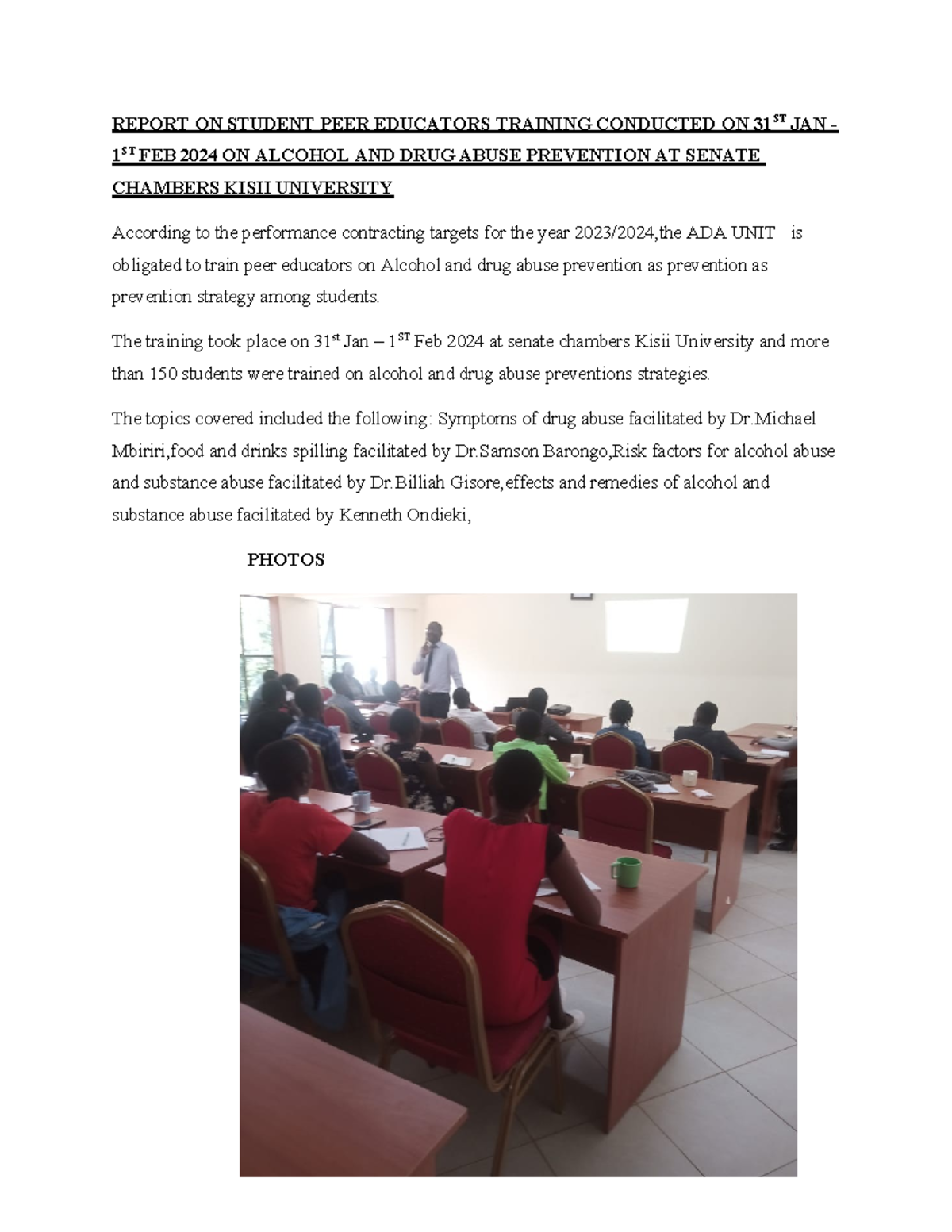 Report ON Student PEER Educators Training Conducted ON 31ST JAN - REPORT ON STUDENT PEER ...