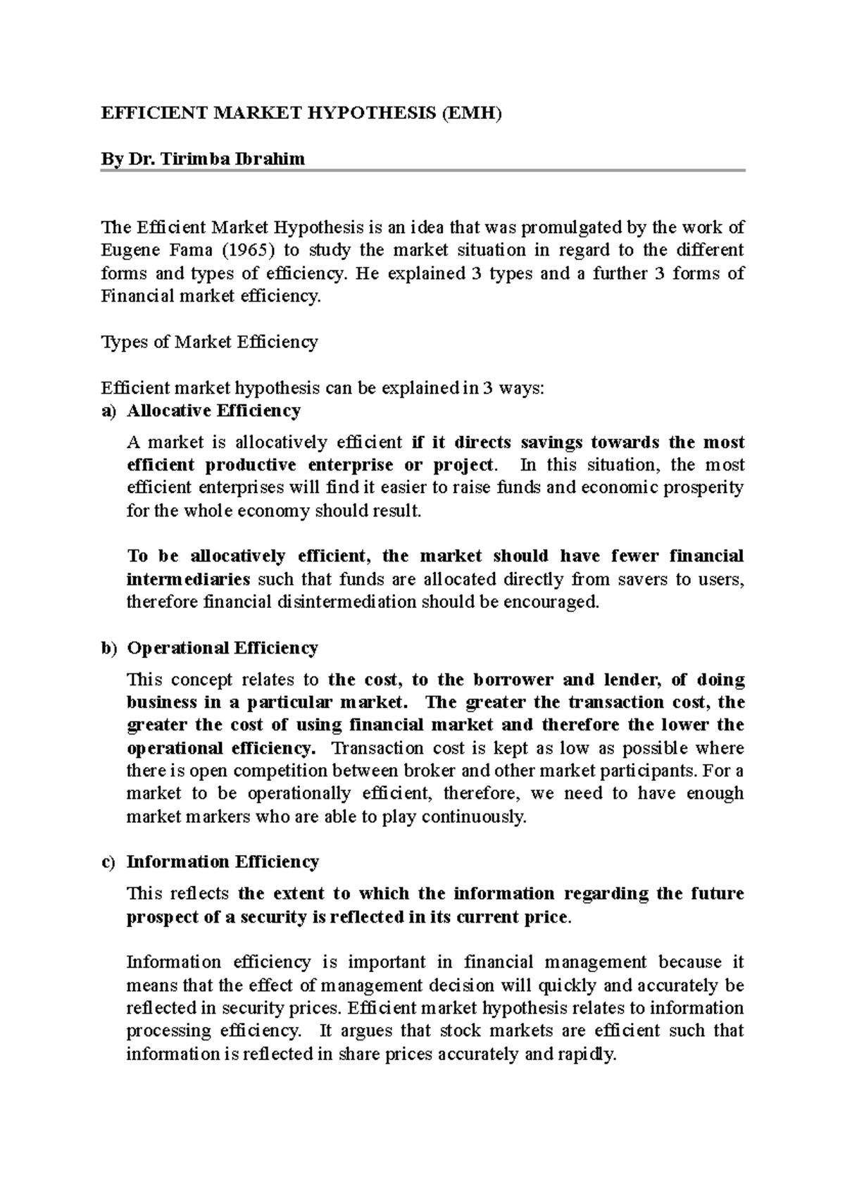 THE Efficient Market Hypothesis - EFFICIENT MARKET HYPOTHESIS (EMH) By ...