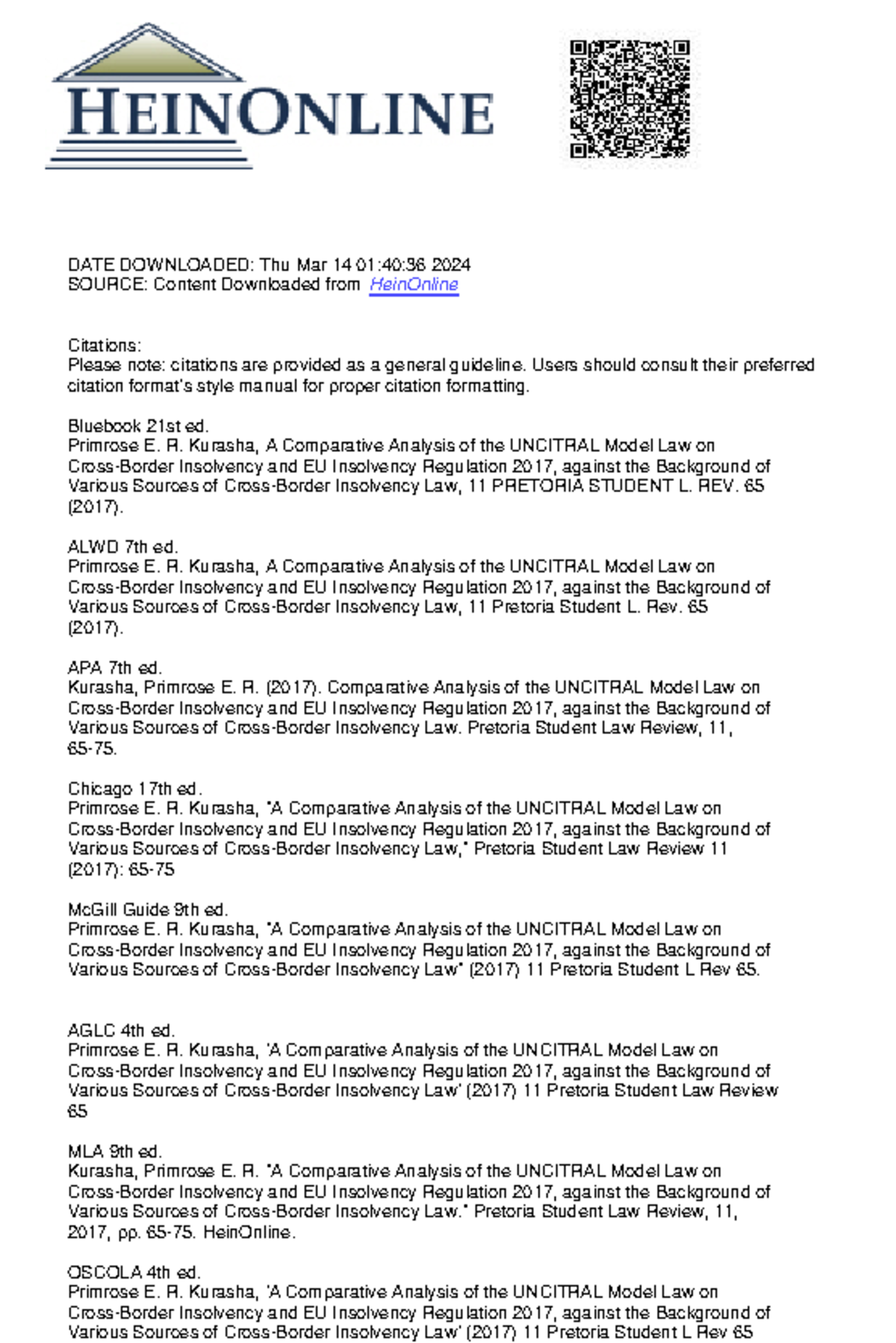 A Comparative Analysis of the Uncitral Model Law on Cross-Border Insolvency and EU Insolvency ...