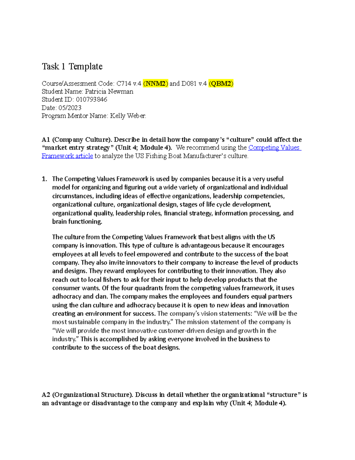 C714-NNM2 D081-QBM2-Task 1 Attempt 1 - Task 1 Template Course ...