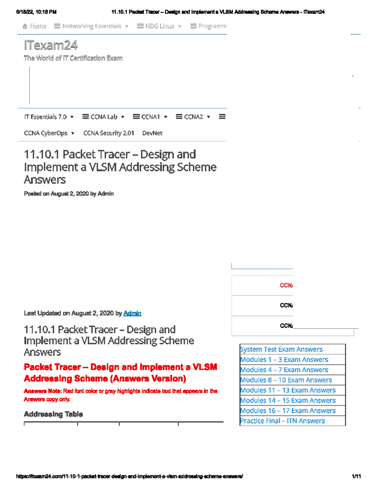 11101 Packet Tracer Design And Implement A Vlsm Addressing Scheme Answers 1016 Pm 1110