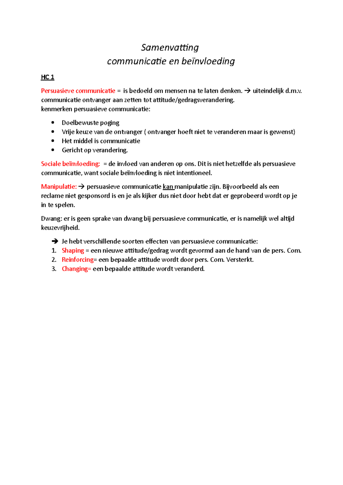 Samenvatting communicatie en beïnvloeding - Samenvatting communicatie ...