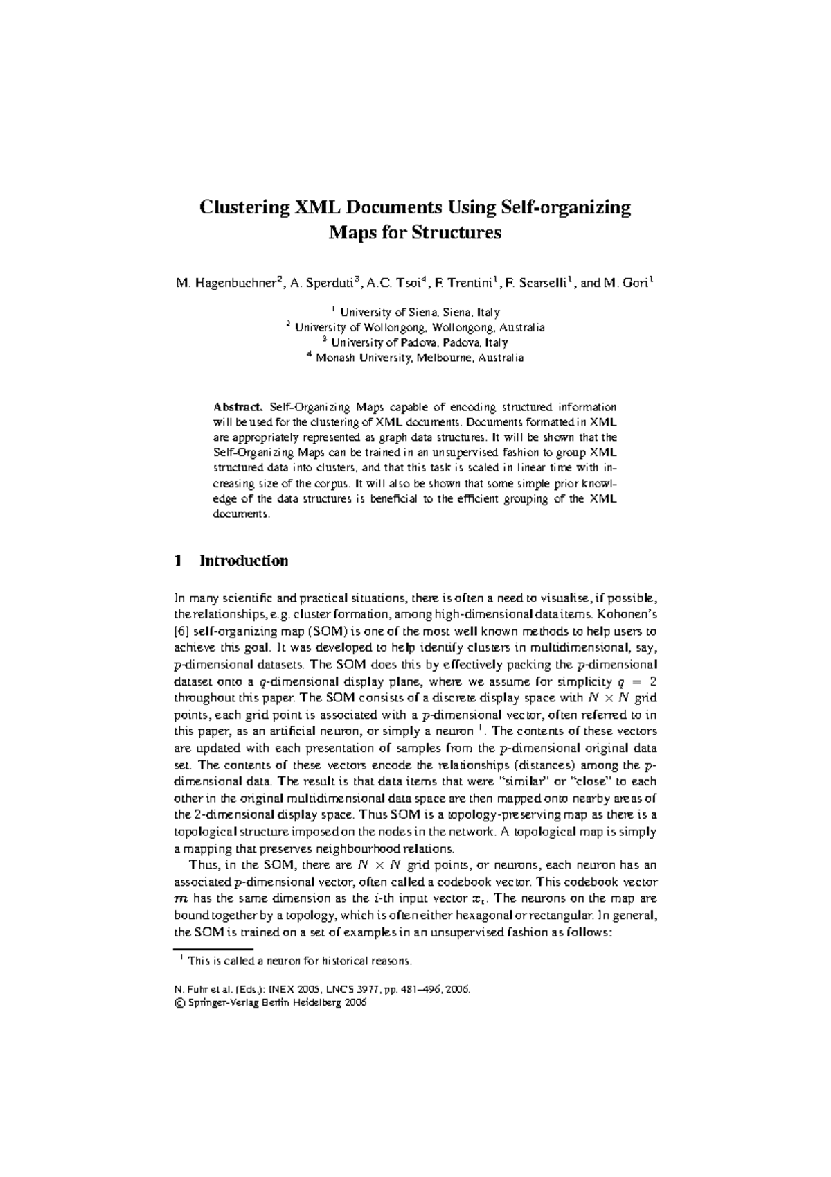 Clustering Xml Documents Using Self Organizing Maps For Structures Hagenbuchner 2 A 