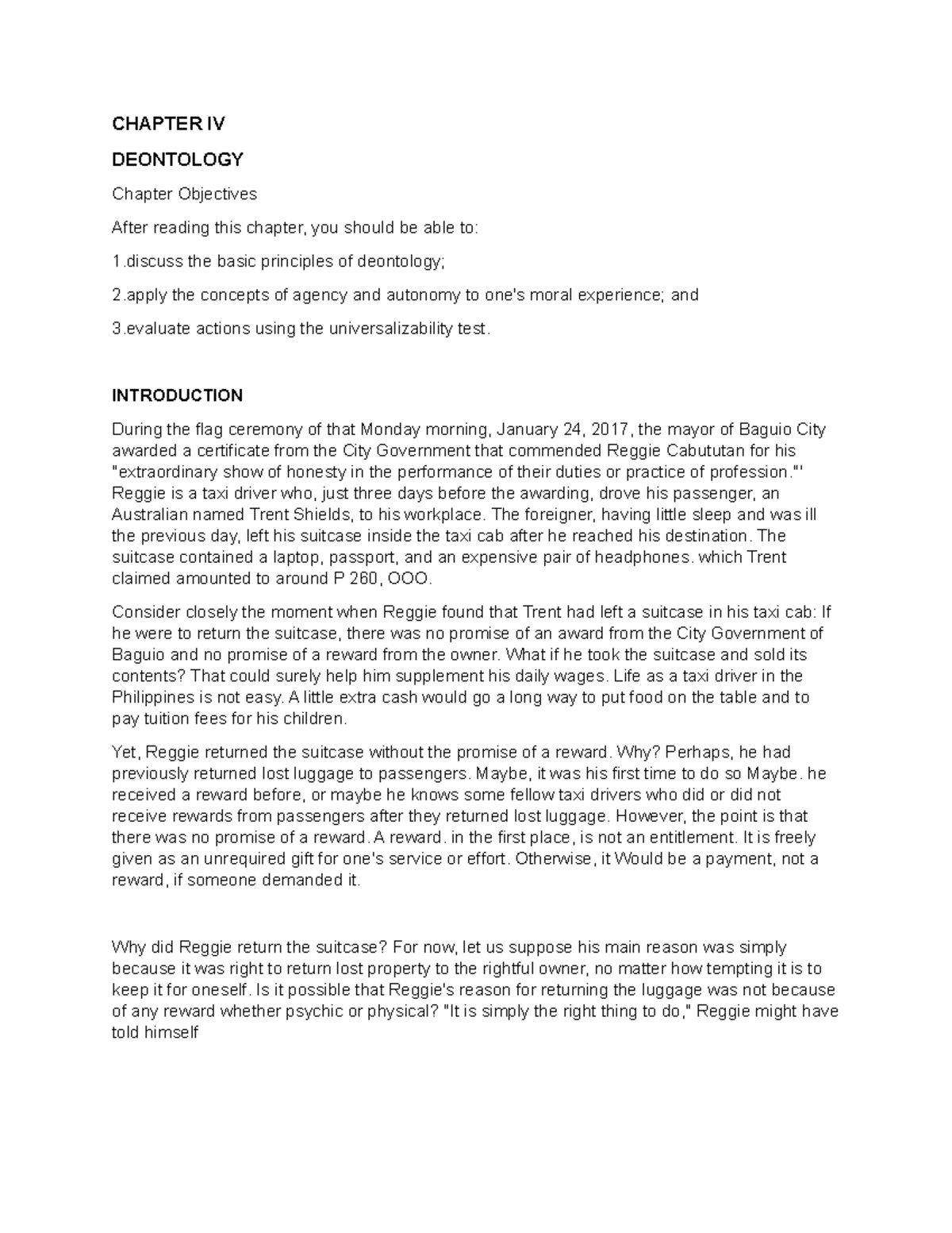 Ethics Reviewer Deontology - CHAPTER IV DEONTOLOGY Chapter Objectives ...